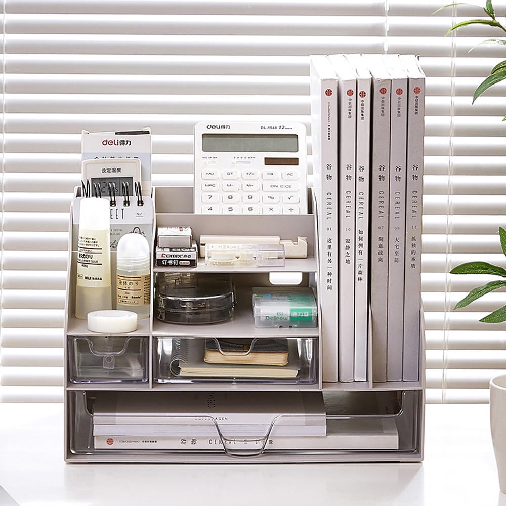 Multi-Compartment Office Desk Organizer with Sliding Drawer and ...
