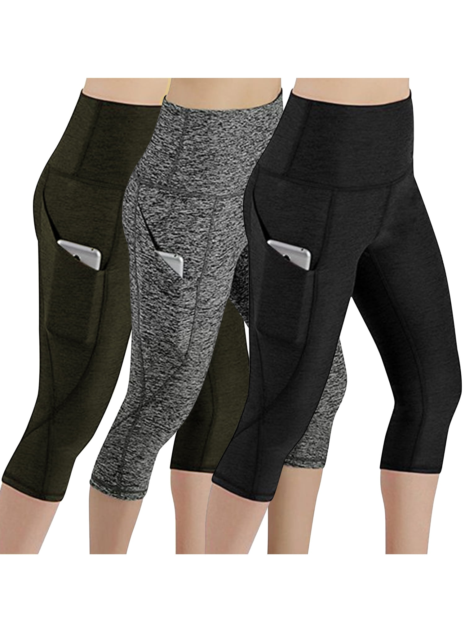 Lumento Women 3 Pack Yoga Capris High Waist Tummy Control Activewear ...