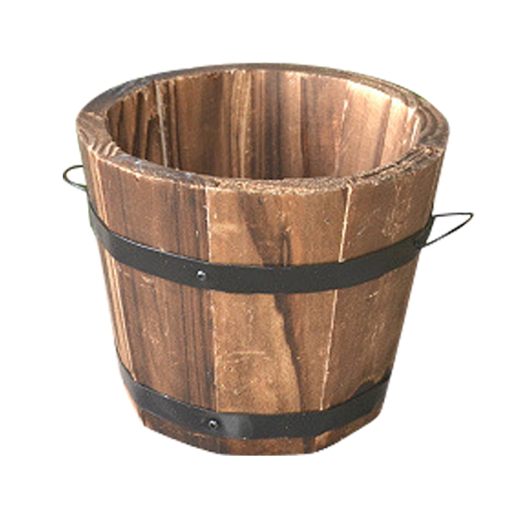 SANAG Wooden Barrel Flower Pot Flat Edge Garden Decor Succulent Plants ...