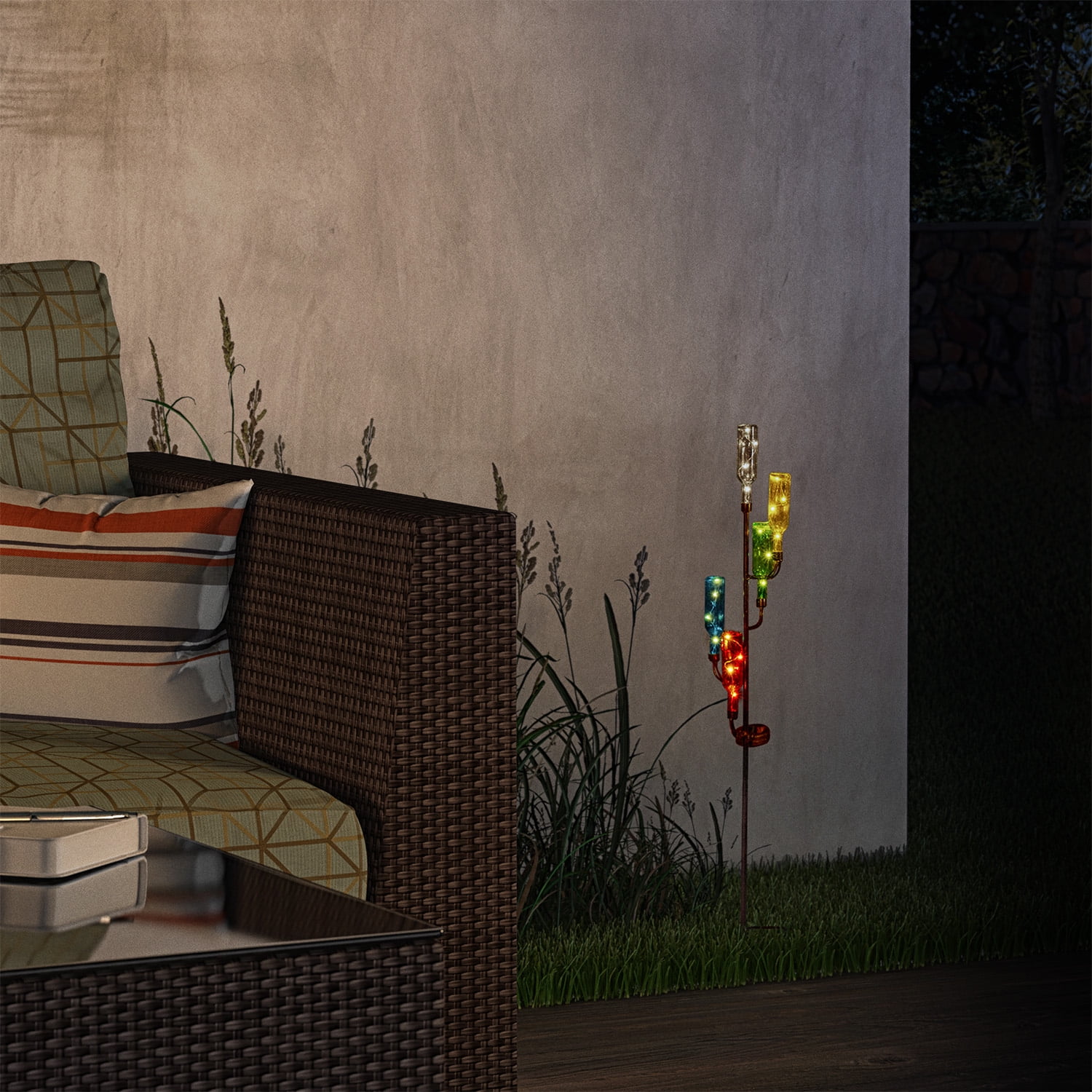 Alpine Corporation 37" Tall Outdoor Solar Glass Bottle Tree Stake LED ...