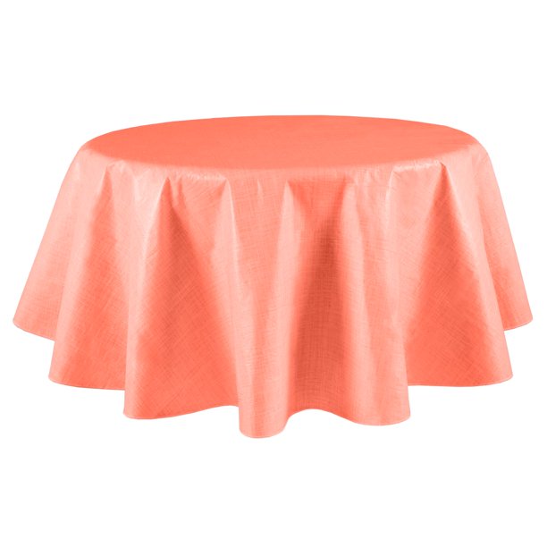 Mainstays Linen Weave PEVA Vinyl Tablecloth, Coral, 70" Round - Walmart.com