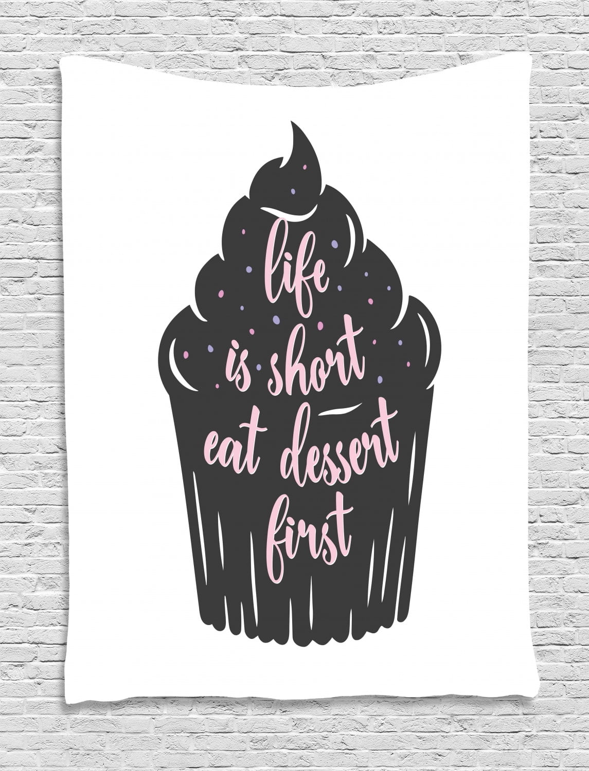 Eat Dessert First Tapestry, Cursive Typography on Cupcake Silhouette ...