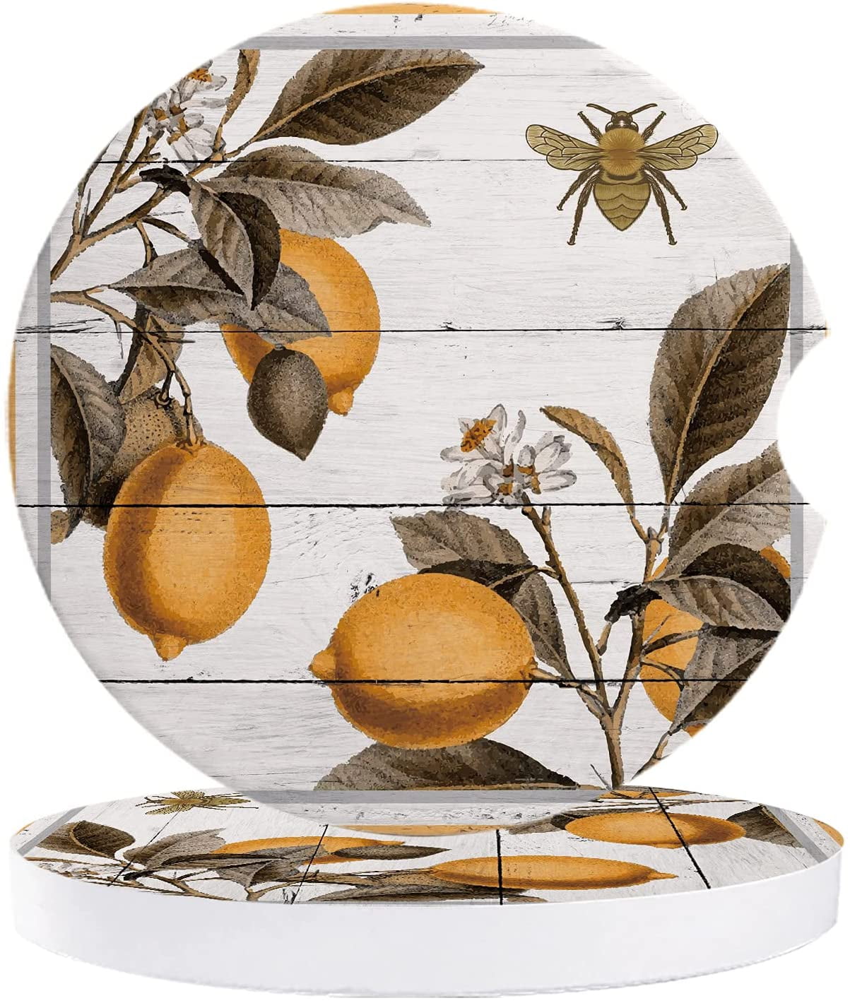 FMSHPON Retro Fruits Summer Lemon and Bees Wooden Grain Set of 6 Car ...