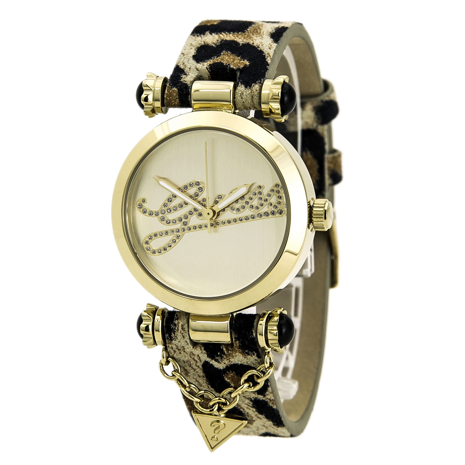 GUESS Women's U96023L1 Iconic Gold Tone Dial Gold Steel Leopard Print ...