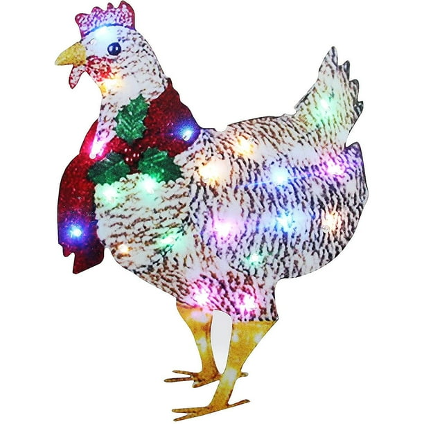 Light Up Chicken With Scarf, 2d Metal Outdoor Christmas Decorations ...