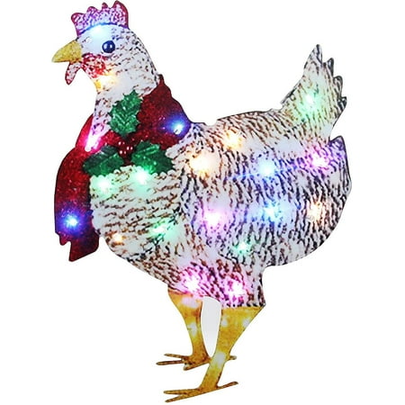 Light Up Chicken With Scarf, 2d Metal Outdoor Christmas Decorations ...
