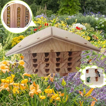 Wooden Bee House Garden Outdoor Bee Wasp Habitat Hanging Honeycomb ...