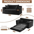 Black Corduroy Convertible Sofa Bed 2-Seater Pull Out Floor Couch With ...