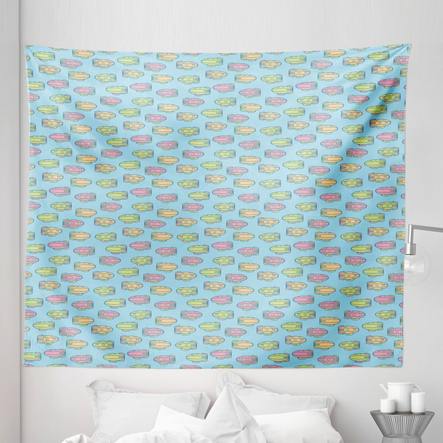 Adventure Tapestry, Linear Drawn Soft Pastel Colored Zeppelin, Fabric ...