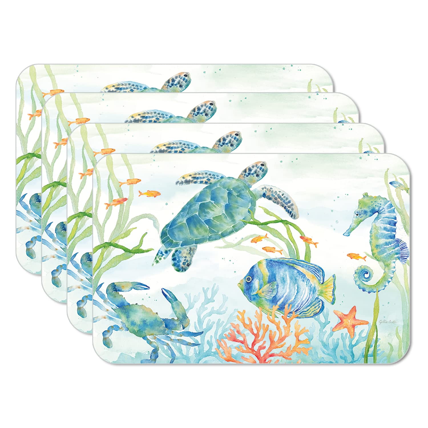 CounterArt "Sea Life Serenade" 4 Pack Reversible Flexible Plastic ...