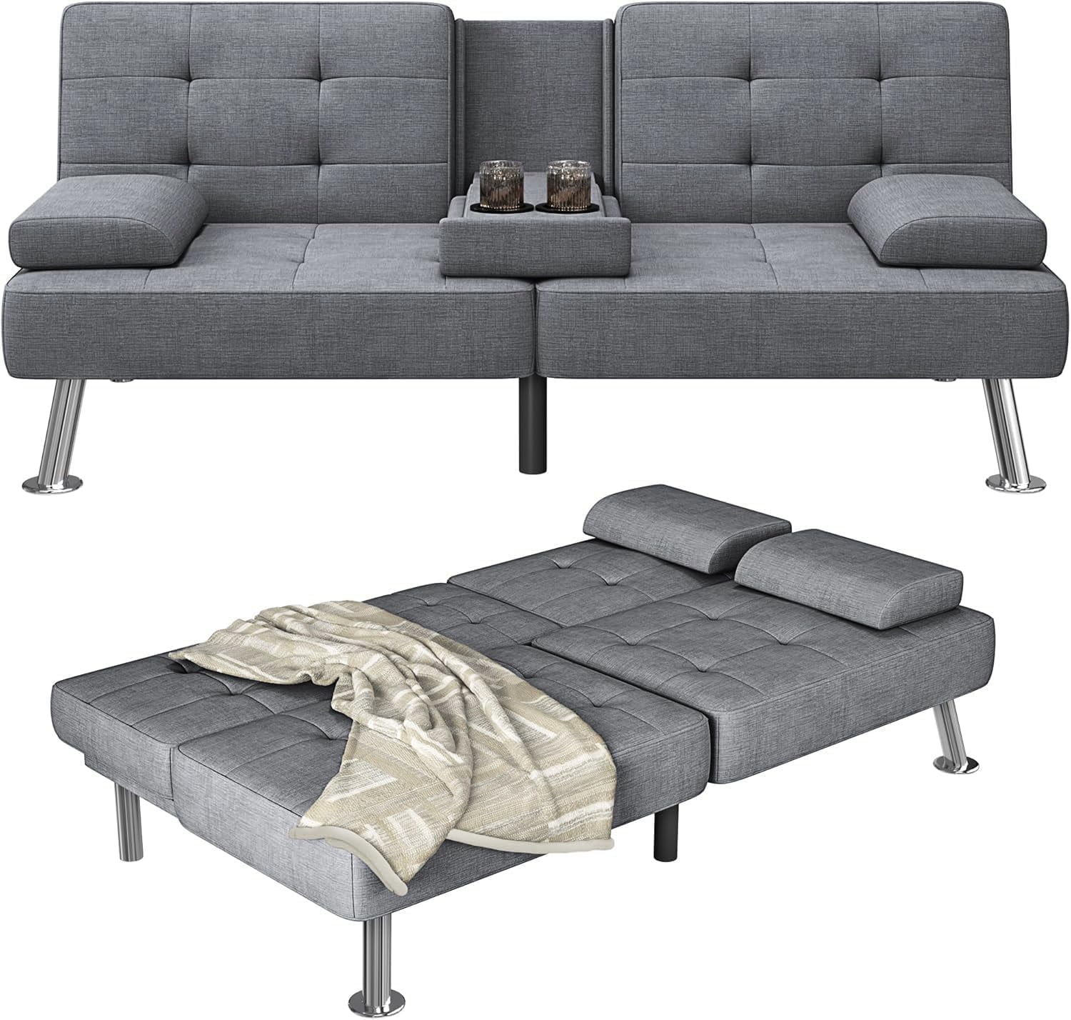 Homall Futon Sofa Bed Adjustable Futon Couch Fabric Modern Sleeper Sofa ...