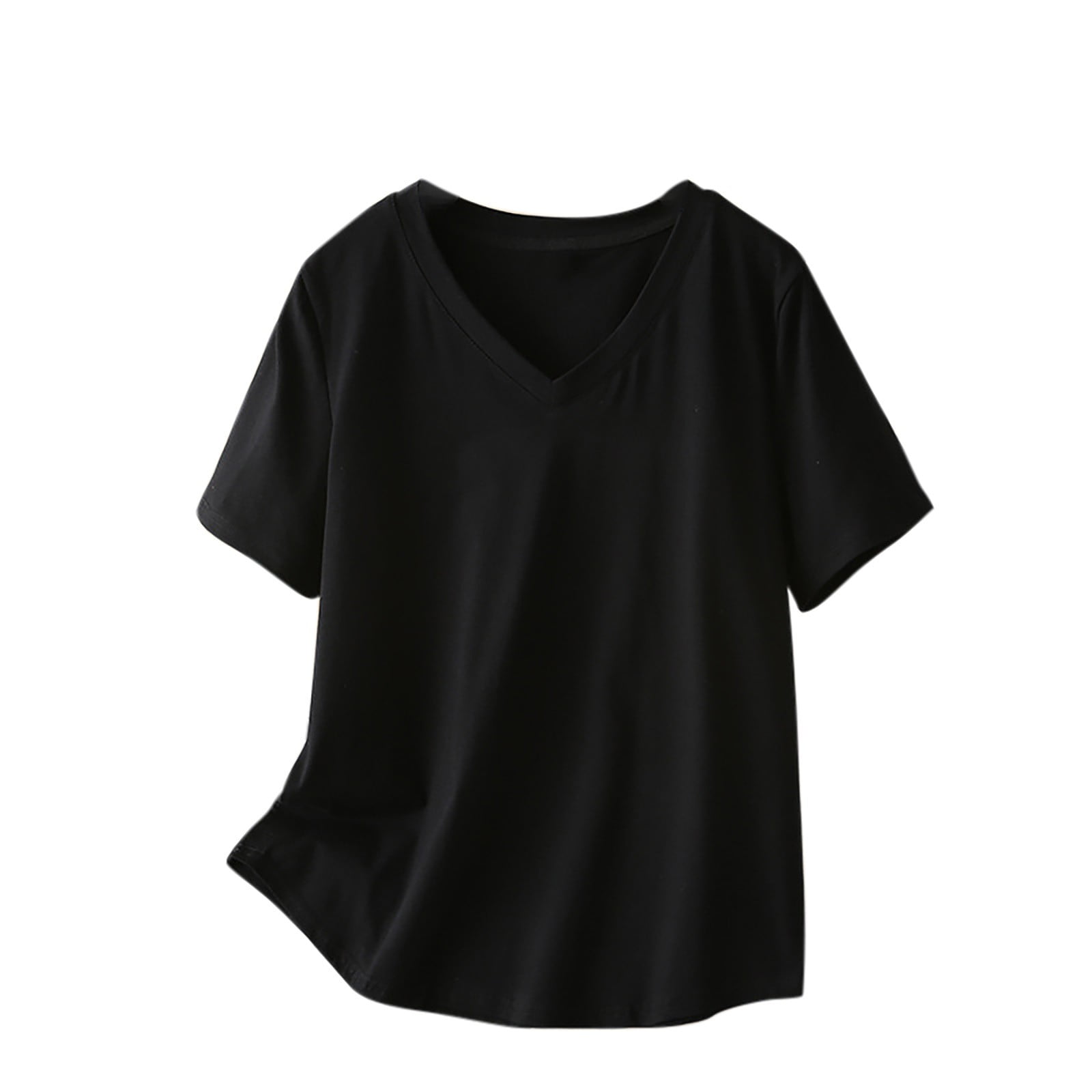 Timegard Plus Size Tops For Women Short Sleeve Round Neck T Shirts Solid Color Casual Summer Basic Top