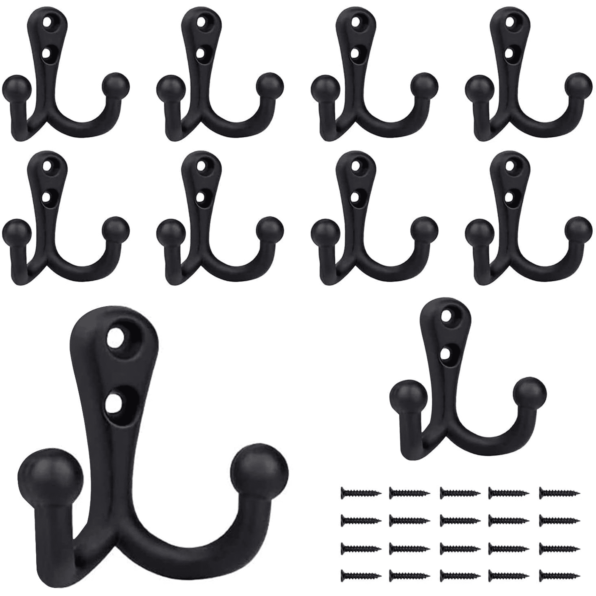 YIHATA 10 Packs Coat Hooks Wall Mount Metal Double Hooks for Bathroom ...