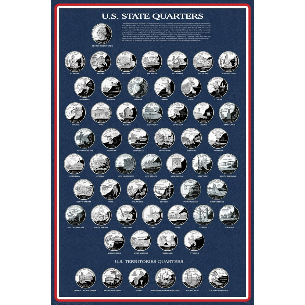 US State Quarters Educational Poster 24x36 - Walmart.com - Walmart.com