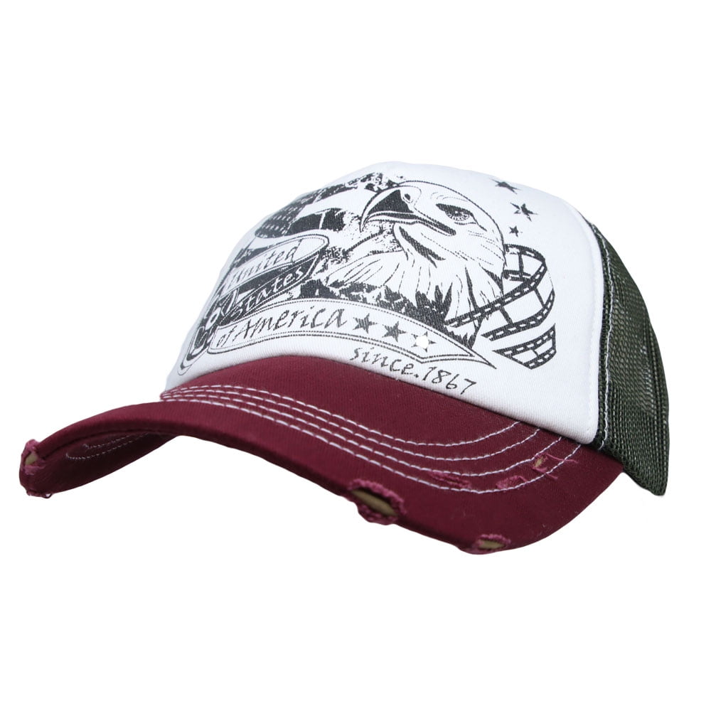 WITHMOONS American Flag Baseball Cap Distressed Meshed Vintage Trucker ...