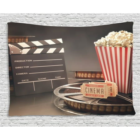 Movie Theater Tapestry, Old Fashion Entertainment Objects Related to ...