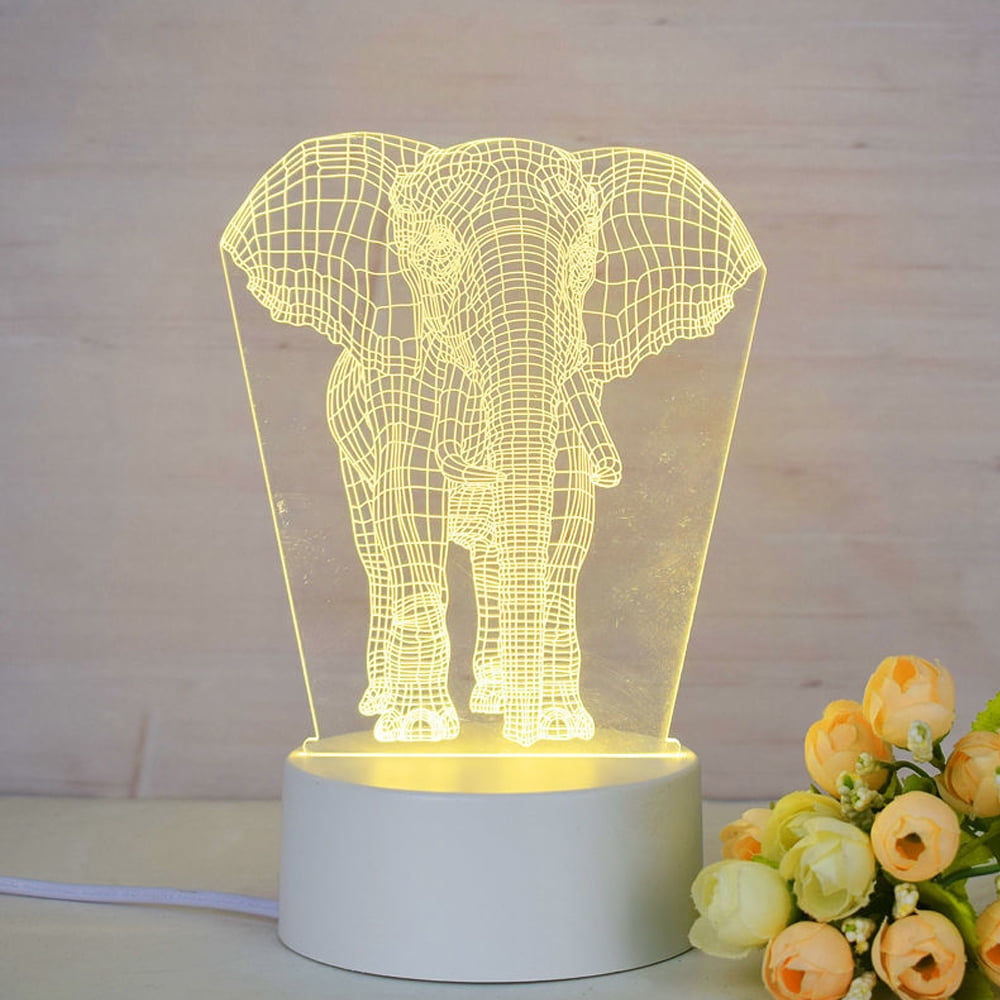 Kids 3D Elephant Night Light Optical Illusion Lamp with 16 Colors ...