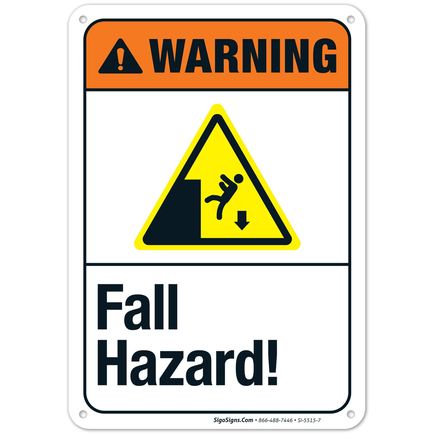 Fall Hazard Sign, ANSI Warning Sign, - Walmart.com