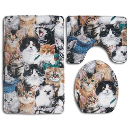 EREHome Cat Breeds Packed Cats 3 Piece Bathroom Rugs Set Bath Rug ...