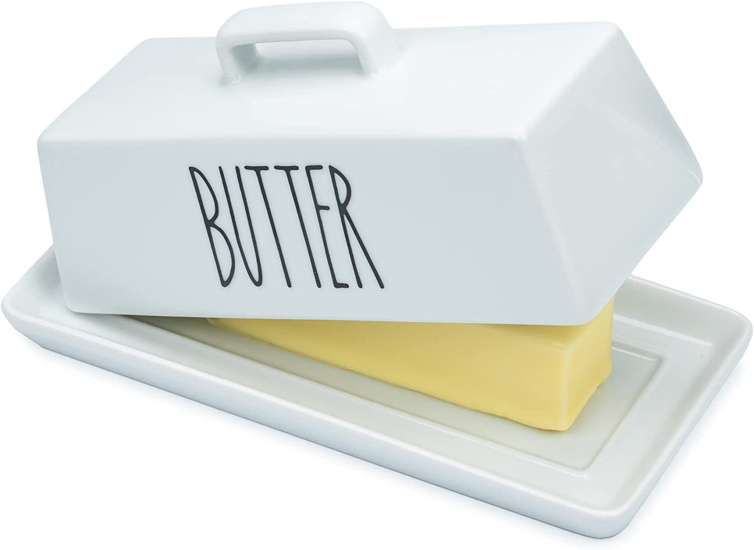 Porcelain Covered Butter Dish with Lid for Countertop (With Handle ...