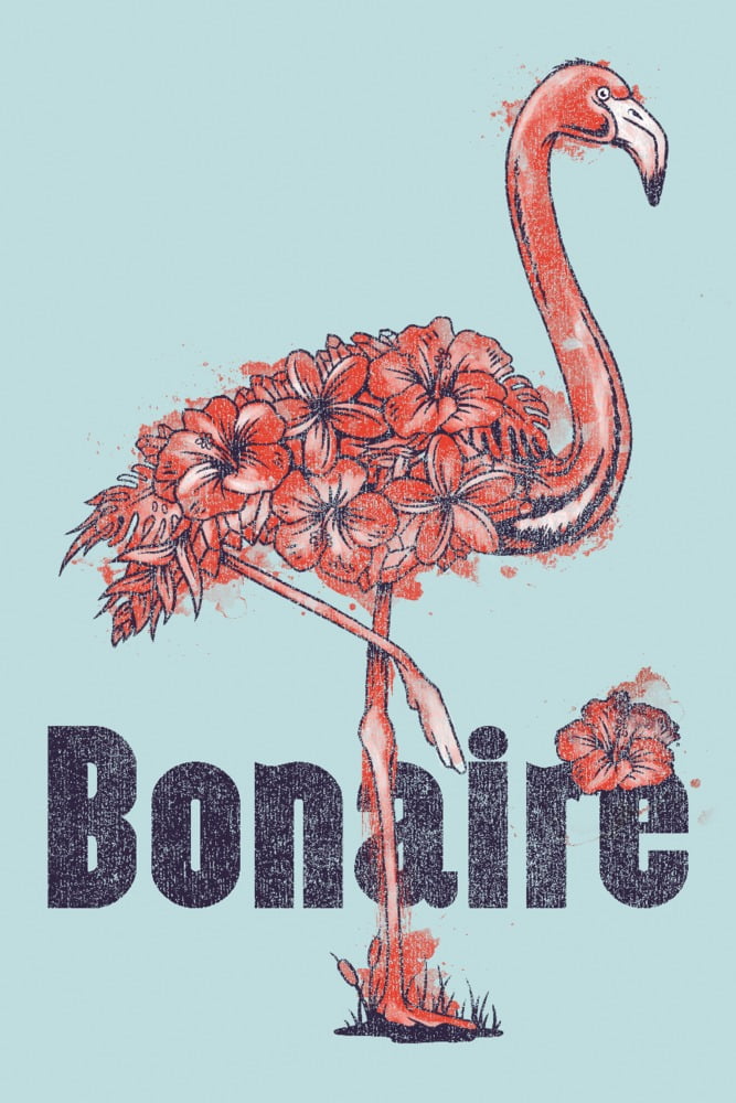 Bonaire, Dutch Caribbean, Flamingo, Flowers (16x24 Giclee Gallery Art ...