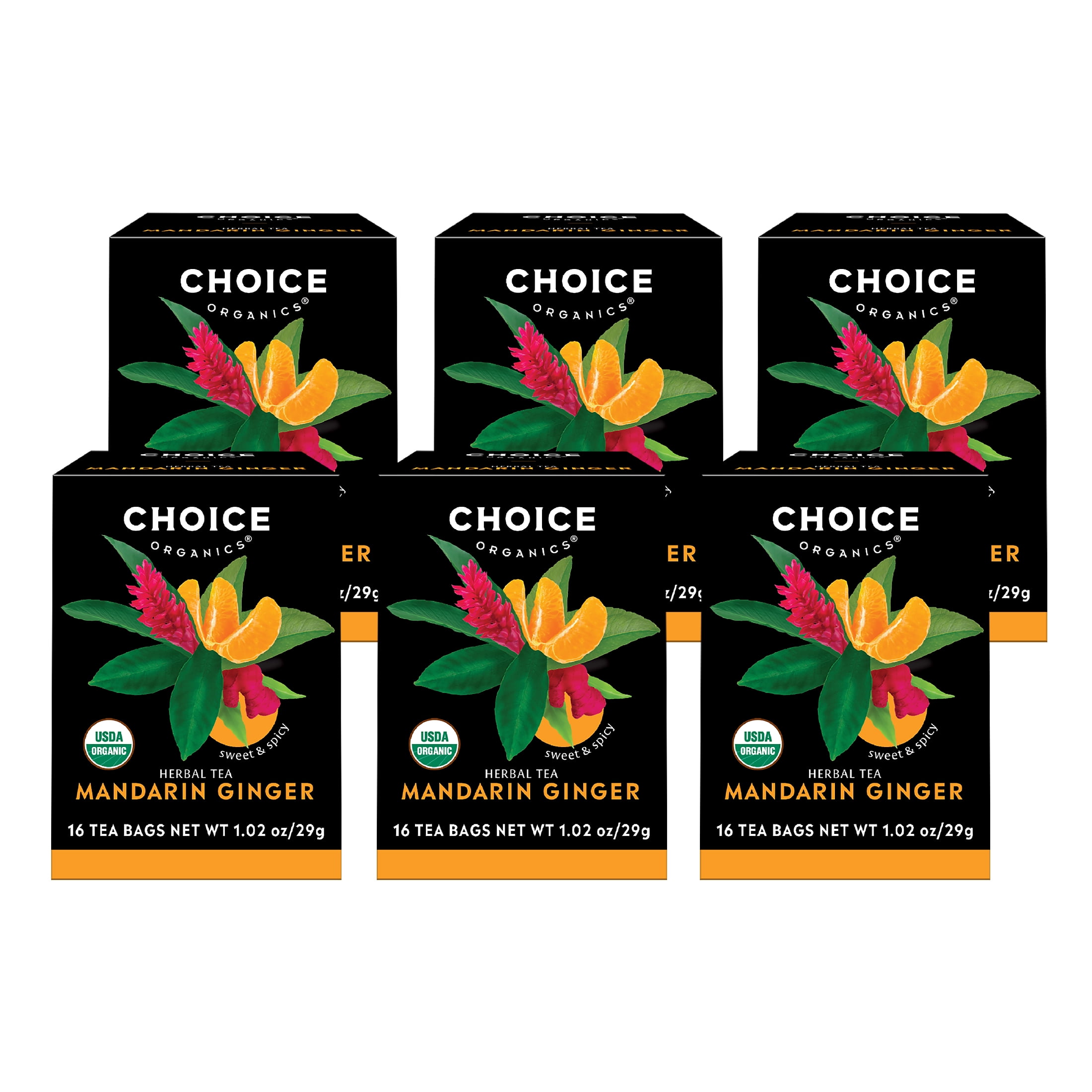 Choice Organics Mandarin Ginger Tea, Caffeine Free, Herbal Tea Bags, 6 ...