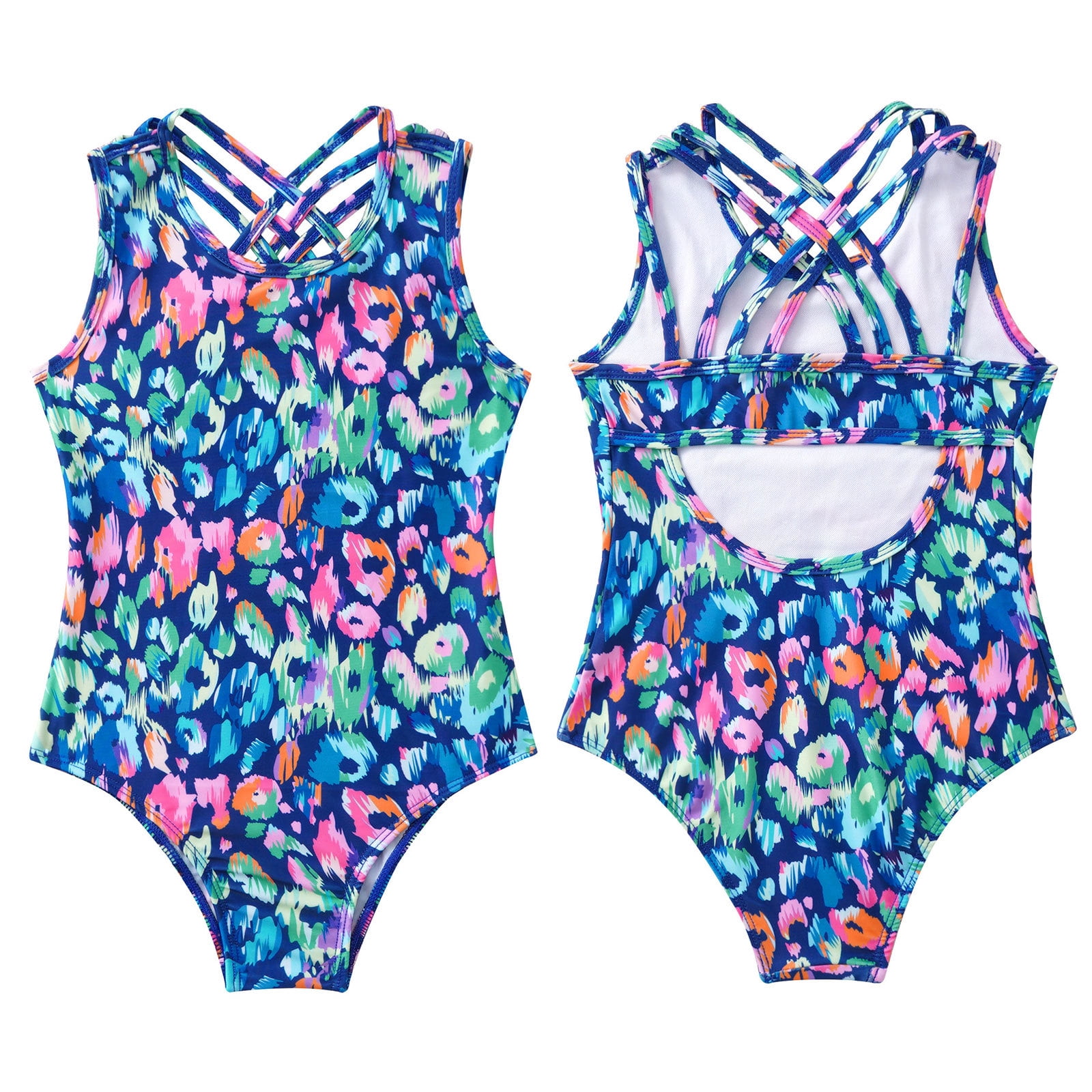 inhzoy Kids Girls Printed Ballet Dance Bodysuit Criss Cross Straps Back ...