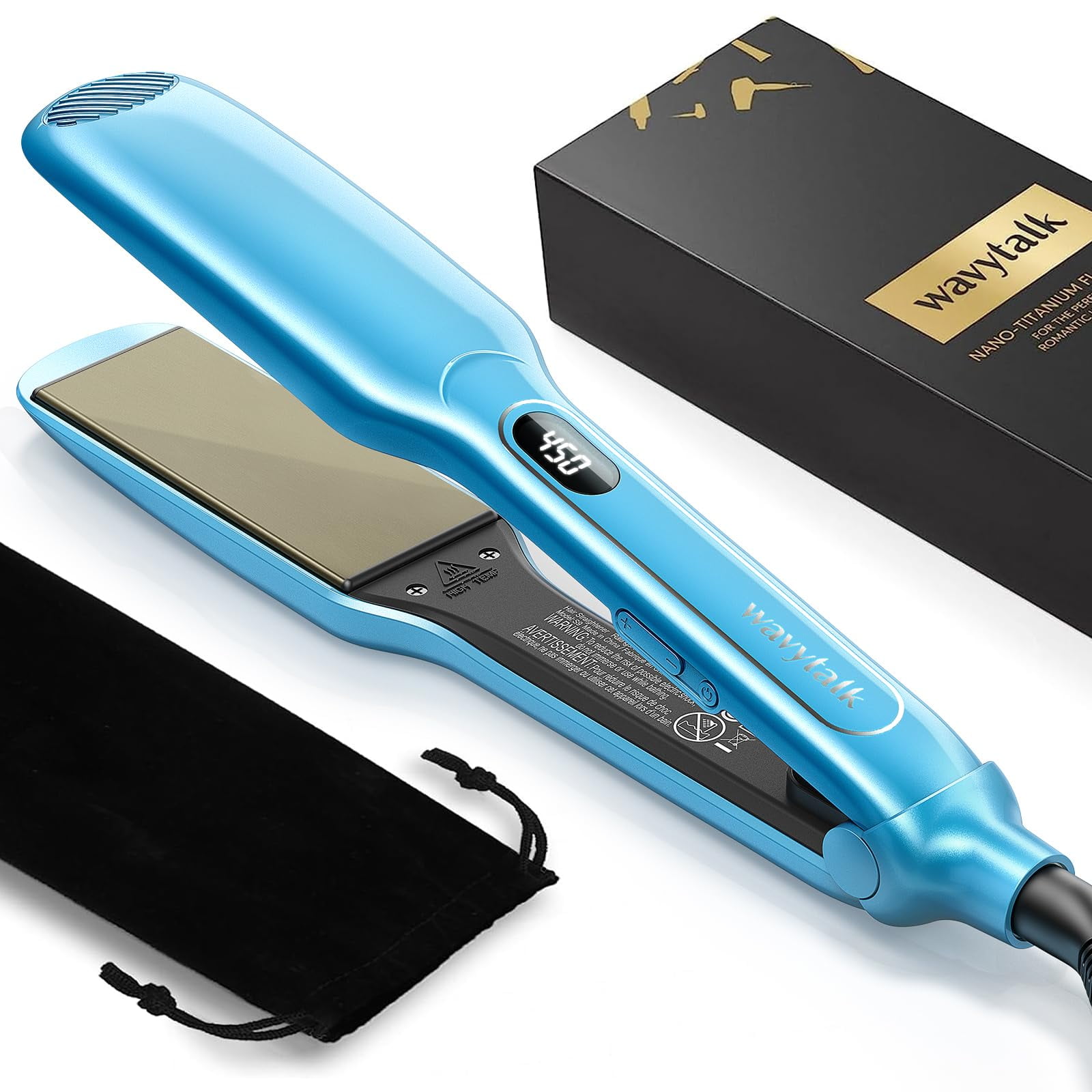 Plancha alisadora de pelo Wavytalk Titanium de 1.7 pulgadas, azul ...