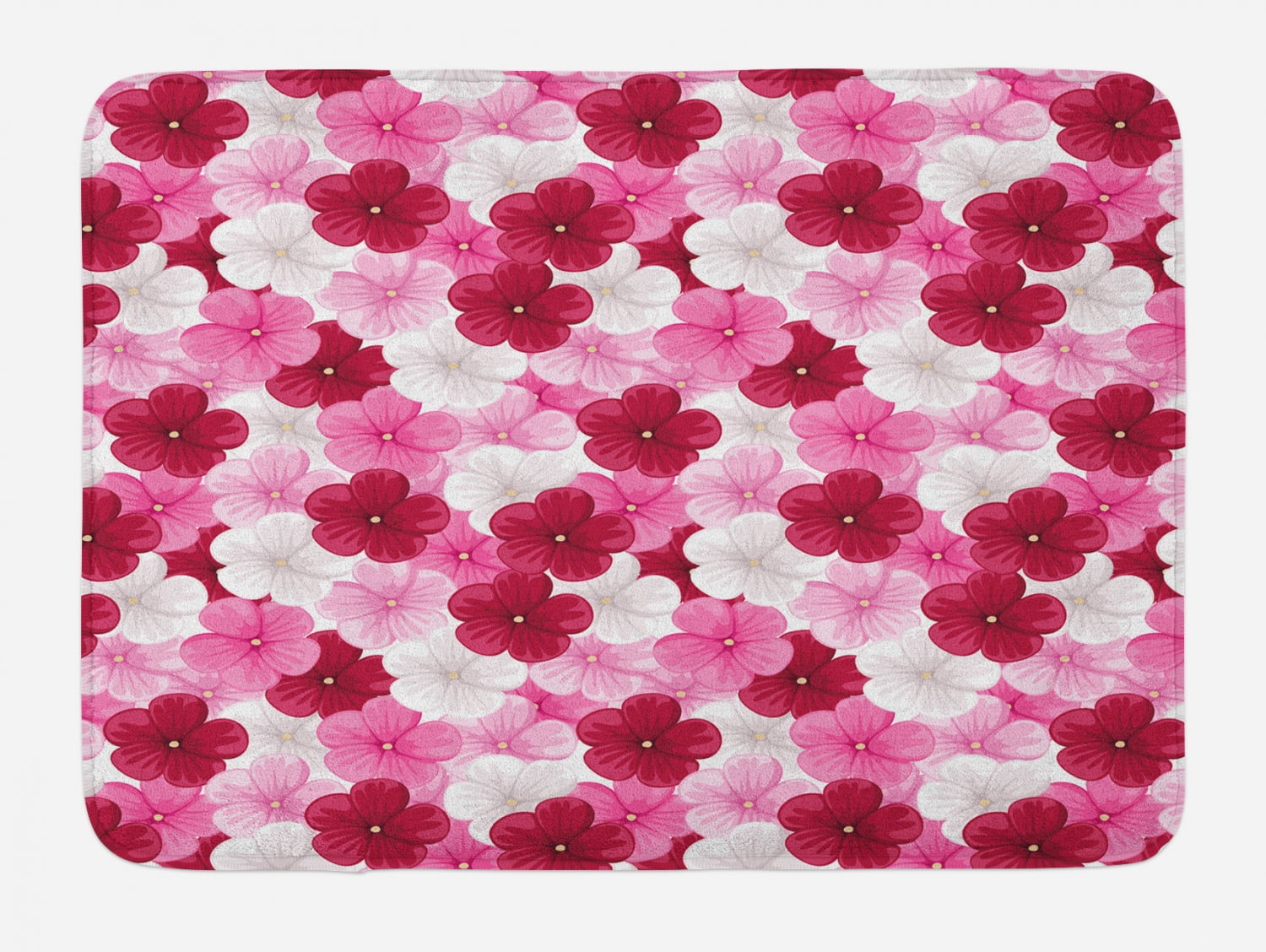 Floral Bath Mat, Rhythmic Spring Awakening Blossoming Common Mallow ...