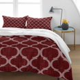 4 Piece Duvet Cover Set Queen, Moroccan Red Geometric Lattice Soft ...