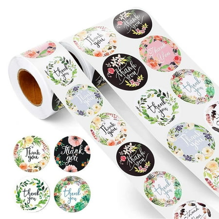 Koszal 500Pcs Floral Pattern Thank You Stickers Roll Gift Wraps Wedding ...