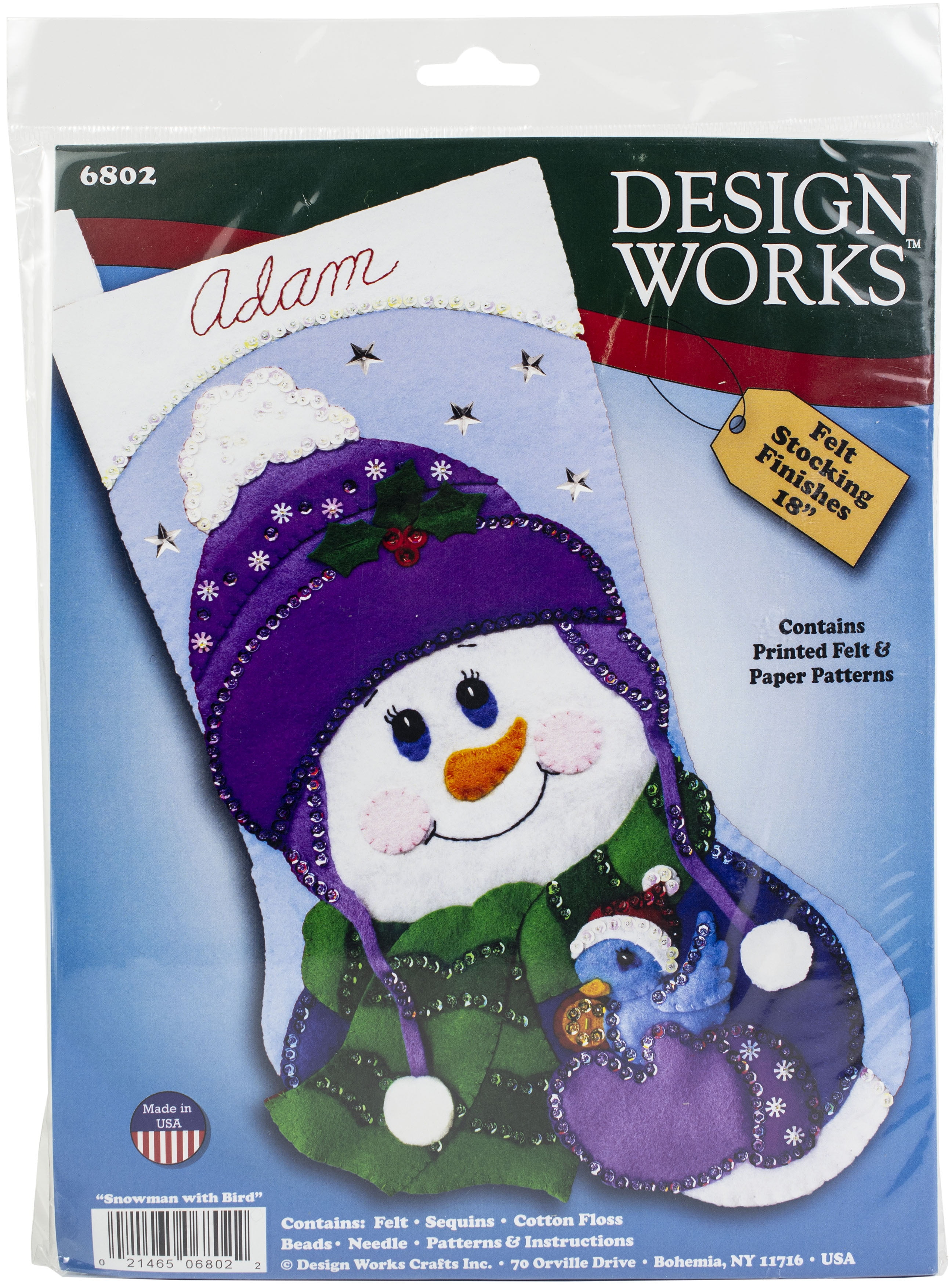 Design Works Felt Stocking Applique Kit 18" Long-Snowman With Birds ...