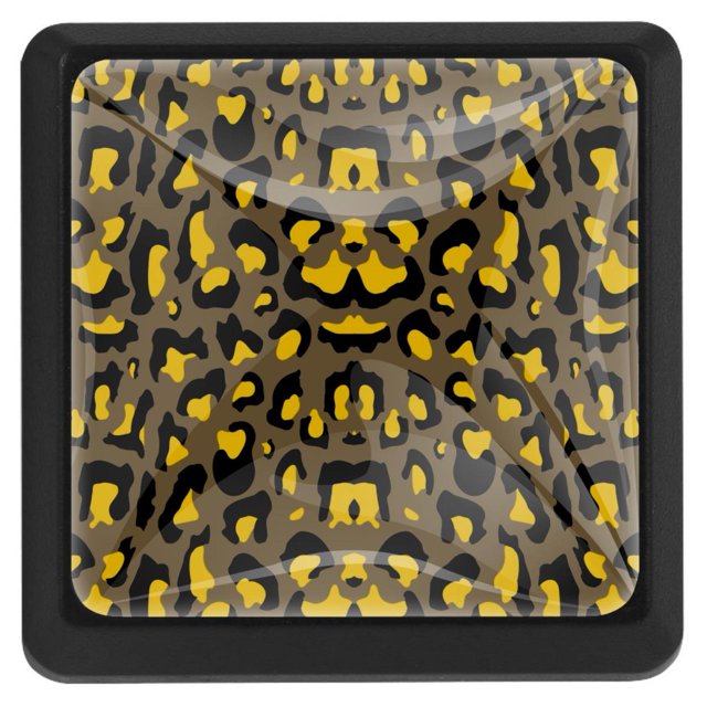 3 Pack Leopard Print Square Cabinet Door Knobs Decor for Cupboard ...