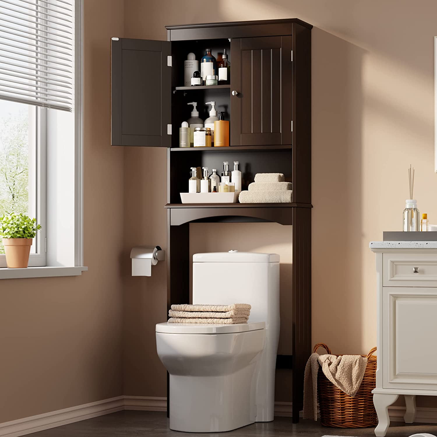 Lofka Over The Toilet Storage Cabinet with Adjustable Shelf and Double ...
