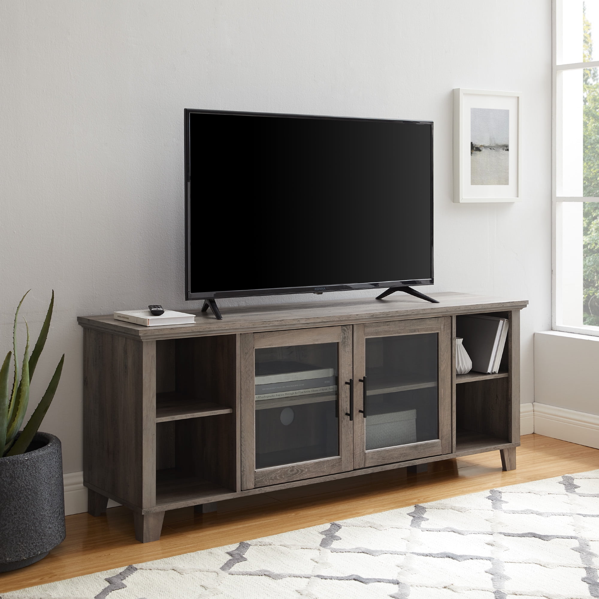 Woven Paths Transitional Glass Door TV Stand for TVs up to 65", Grey ...