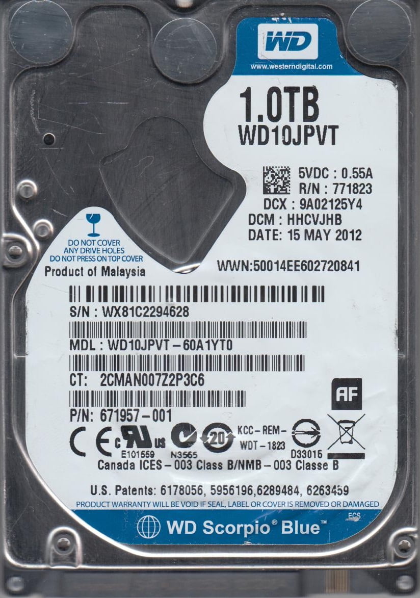 WD10JPVT-60A1YT0, DCM HHCVJHB, Western Digital 1TB SATA 2.5 Hard Drive ...