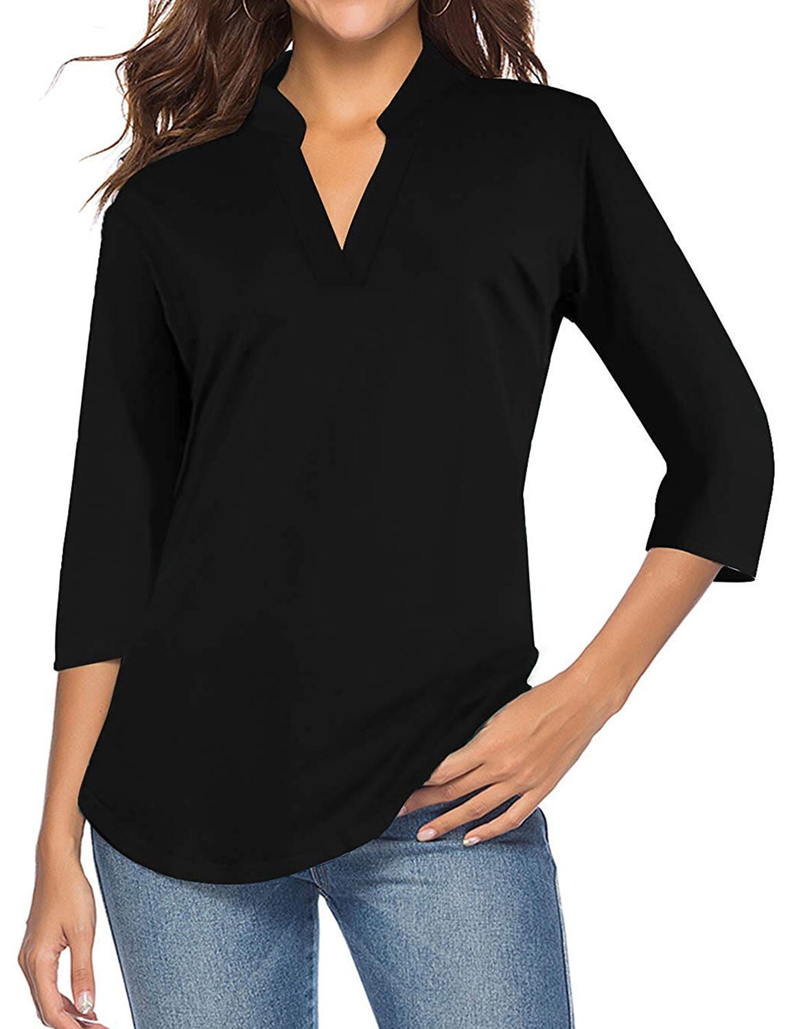 Hubery 3/4 Sleeve Pullover V-Neck Relaxed Fit Top (Women's) 1 Pack ...