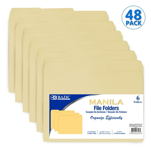 BAZIC Manila File Folder 1/3 Cut Letter Size, Left Right Center Tabs ...