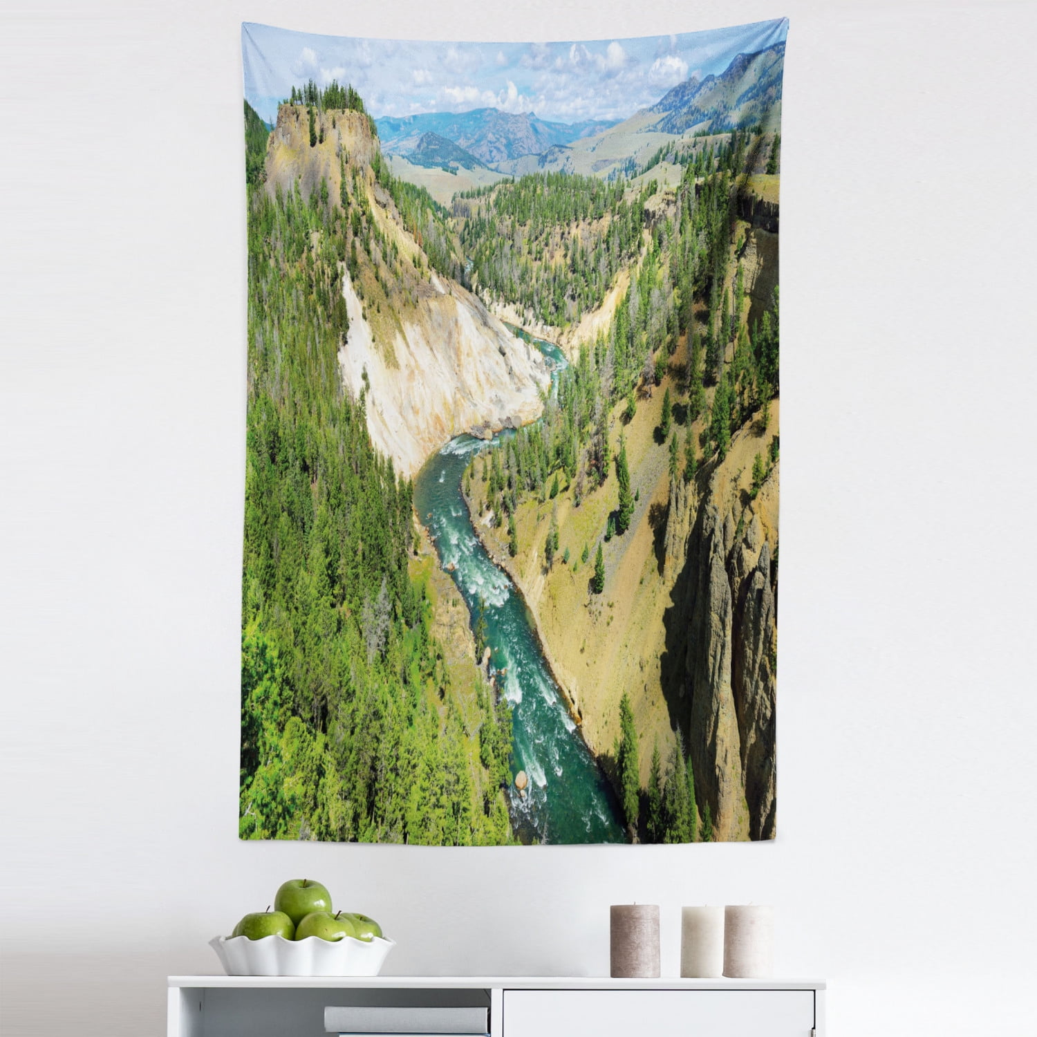Wyoming Tapestry, Calcite Springs Trees Panorama in Yellowstone, Fabric ...