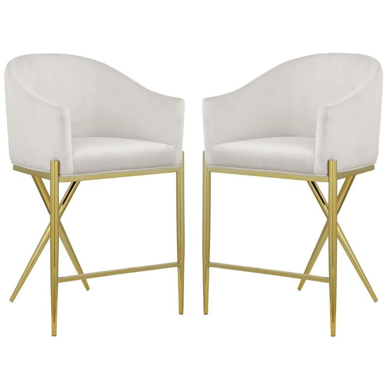 Home Square Cream Velvet Counter Stool with Gold Metal Legs - Set of 2 ...