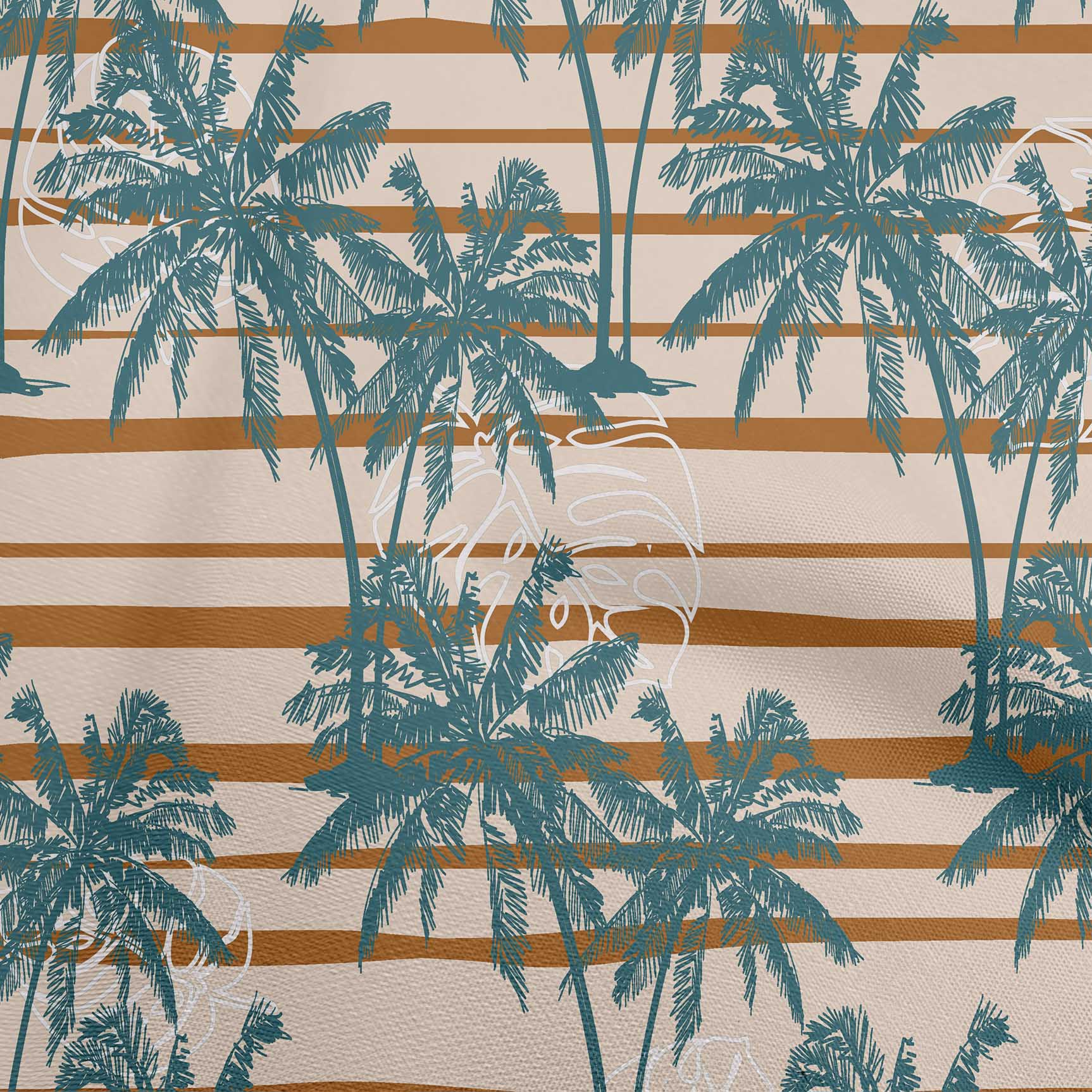 oneOone Cotton Silk Light Beige Fabric Tropical Plam Tree With Stripes ...