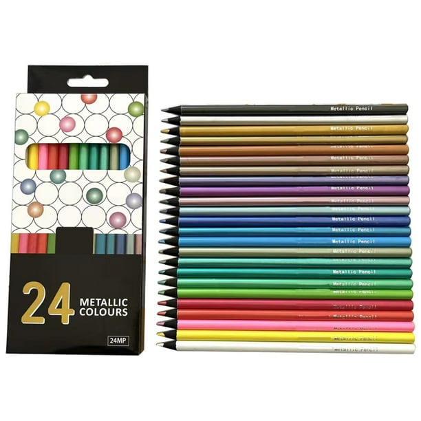 MANNYA 24 Count Metallic Colored Pencils Assorted Coloring Pencil Set ...