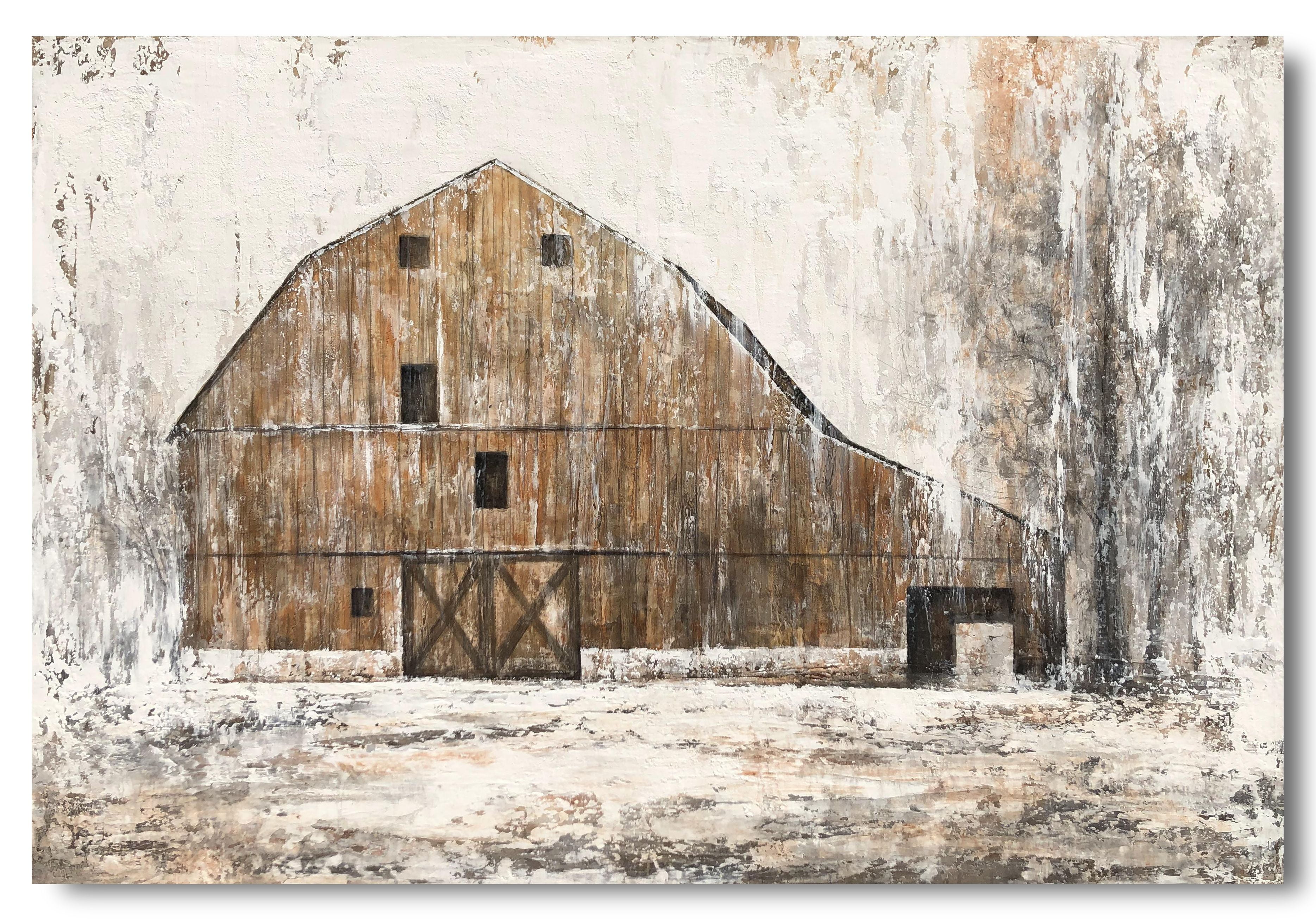Yihui Arts Brown Rustic Barn Wall Art Stretched and Framed Ready to ...