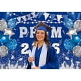 Prom 2026 Photography Backdrop Blue and Silvery Glitter Balloons Flags ...
