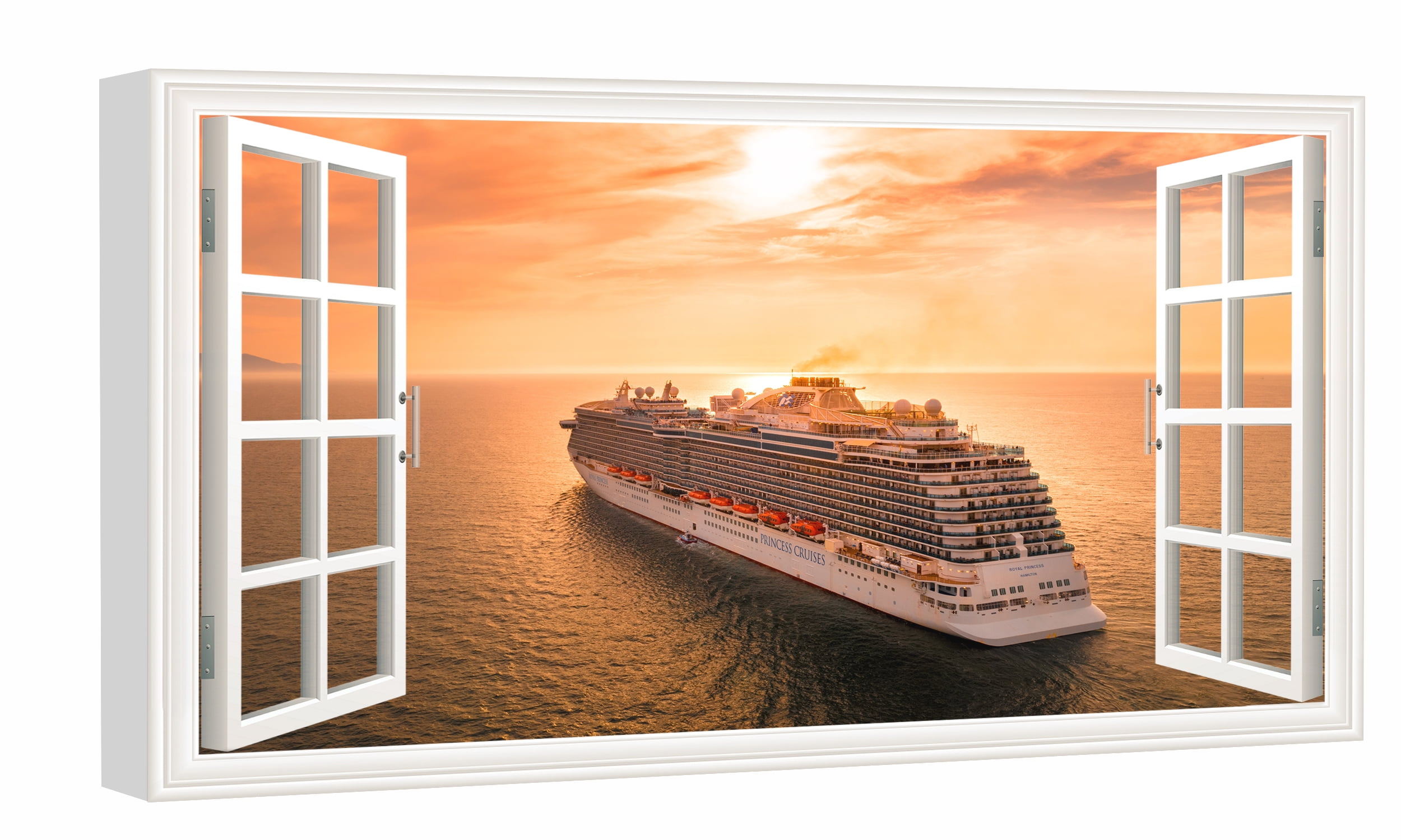 Window View of Cruise On Sail Canvs Art Fake Open Window Wall Art ...