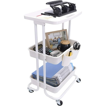 IGUOHAO 3-Tier Pink Rolling Cart with Tabletop, Utility Cart with ...