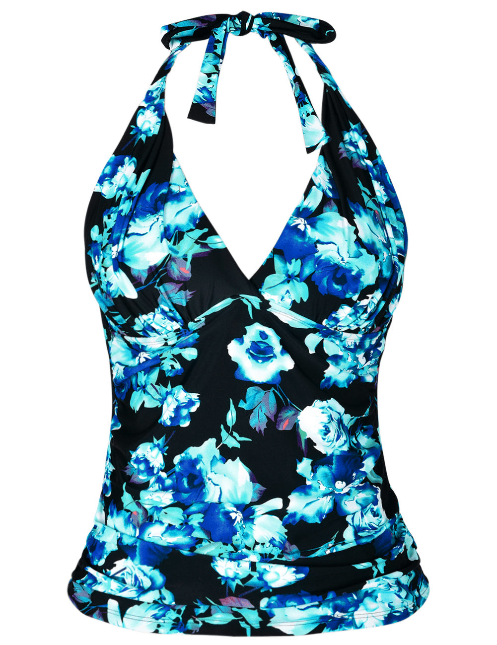 Mycoco Women's Halter Swim Top V Neck Swimwear Front Shirred Tankini ...