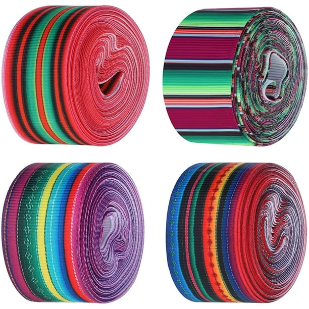 4 Pieces Fiesta Ribbon Mexican Serape Ribbon Rainbow Stripes Ribbon ...