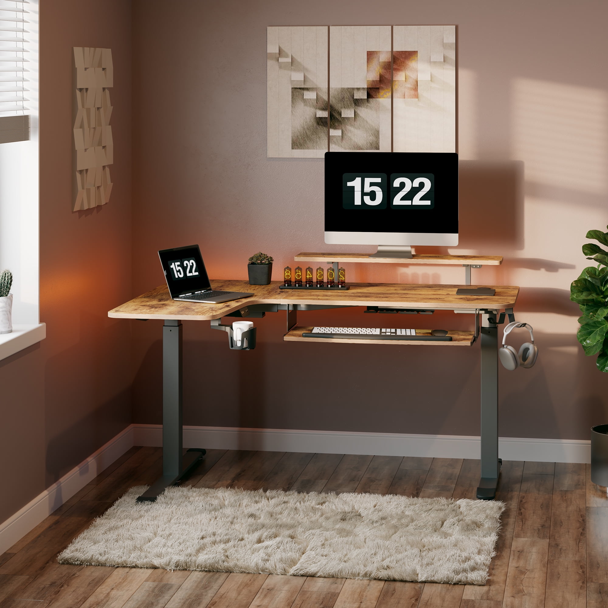 Eureka Ergonomic 61" L-Shaped Electirc Standing Desk with Keyboard Tray ...