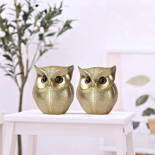 Mornenjoy Owl Statue Cute Owl Decor Sculpture Gold Living Room Decor Buho Owl Bird Figurine Book Shelf TV Shelf Owl Decor Owl Collection for Home